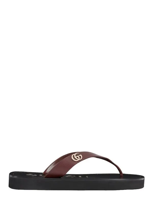 Gucci Leather Thong Sandal With Double G - Brown