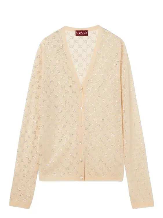 Gucci Fine Silk Cardigan With Gg Crystals - Purple