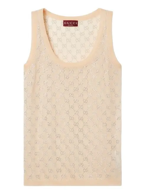 Gucci Fine Silk Tank Top With Gg Crystals - Purple