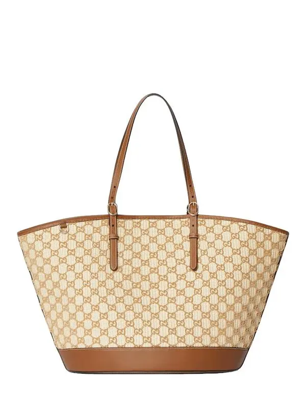 Gucci Gg Canvas Woven Tote Bag - Yellow