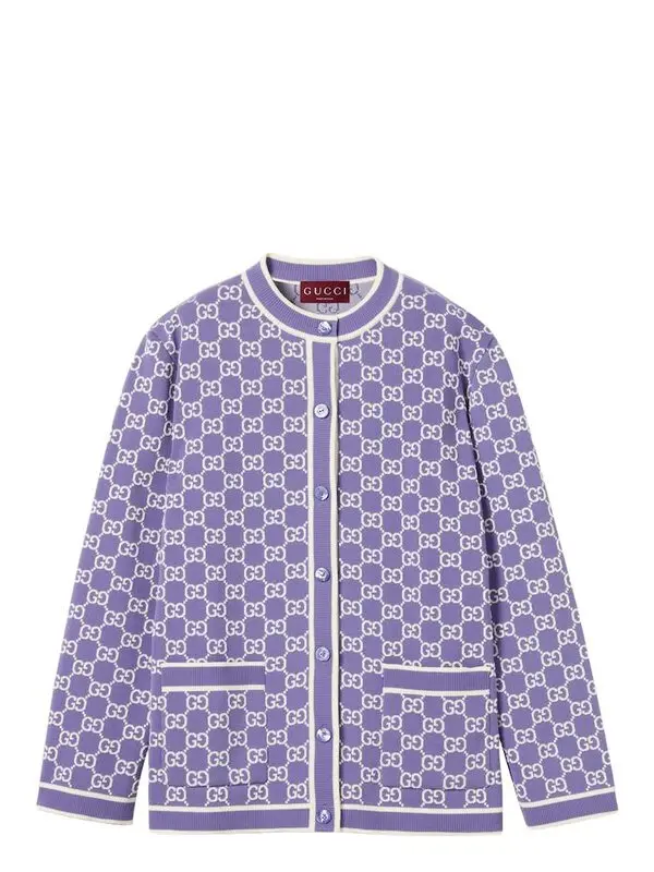 Gucci Gg Fine Cotton Jacquard Cardigan - Purple