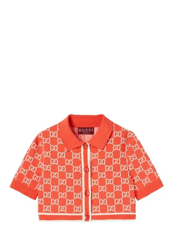 Gucci Gg Cotton Jacquard Cropped Cardigan - Orange