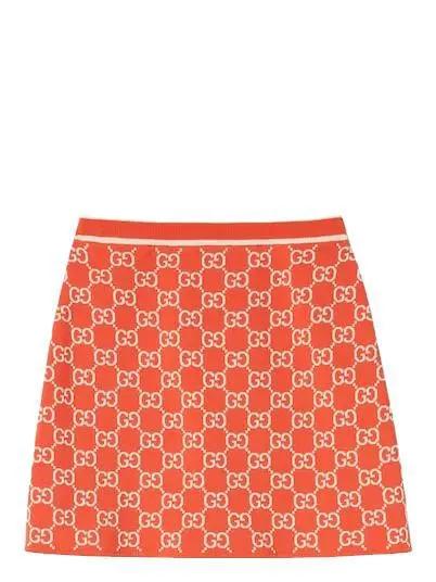 Gucci Gg Fine Cotton Jacquard Skirt - Orange