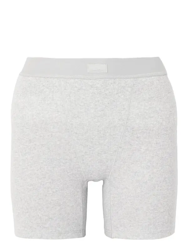 SKIMS Cotton Collection Ribbed Cotton-blend Jersey Boxer Shorts - Gray
