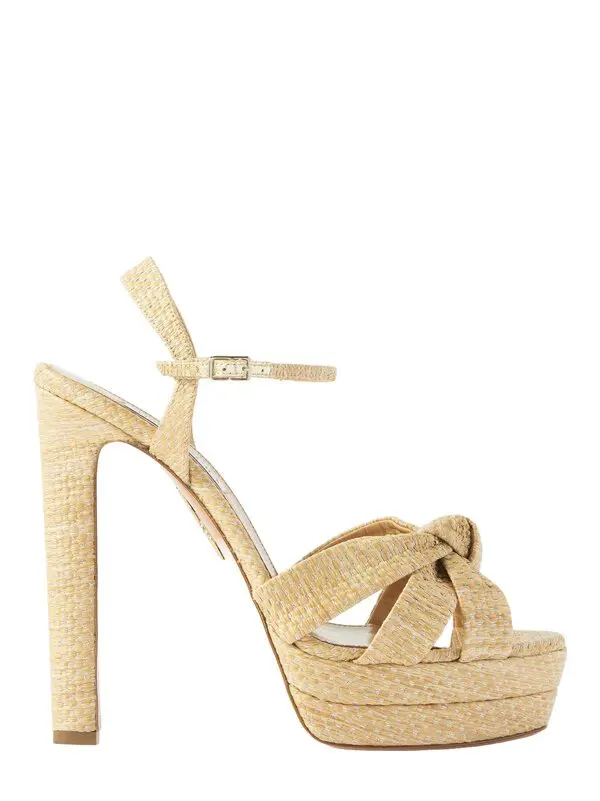 AQUAZZURA Nina 130 Raffia Platform Sandals - Neutrals
