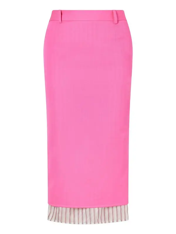 Attico Layered Striped Wool-twill Midi Skirt - Pink