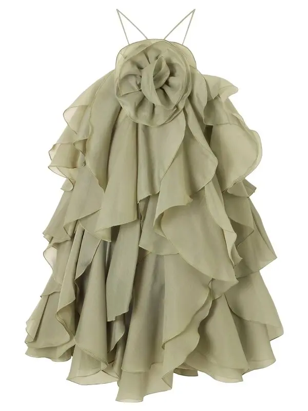 Aje Appliquéd Ruffled Layered Chiffon Mini Dress - Green