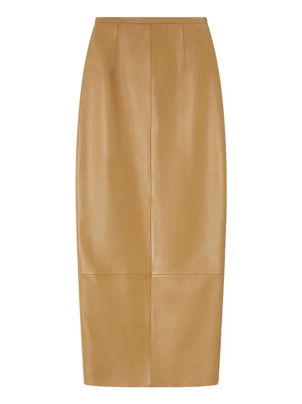 Khaite Winton Paneled Leather Midi Skirt - Neutrals