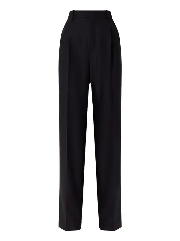 Saint Laurent Pleated Straight-leg Wool Trousers - Black