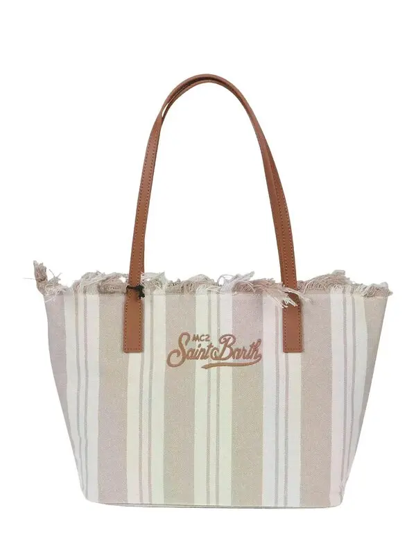 MC2 SAINT BARTH Striped Fringed Tote - Neutrals
