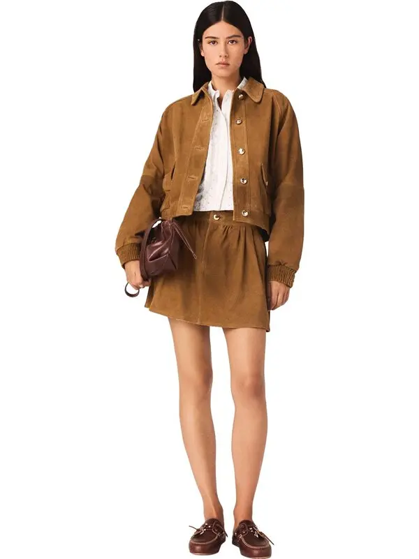 Maje Cropped Suede Jacket - Camel