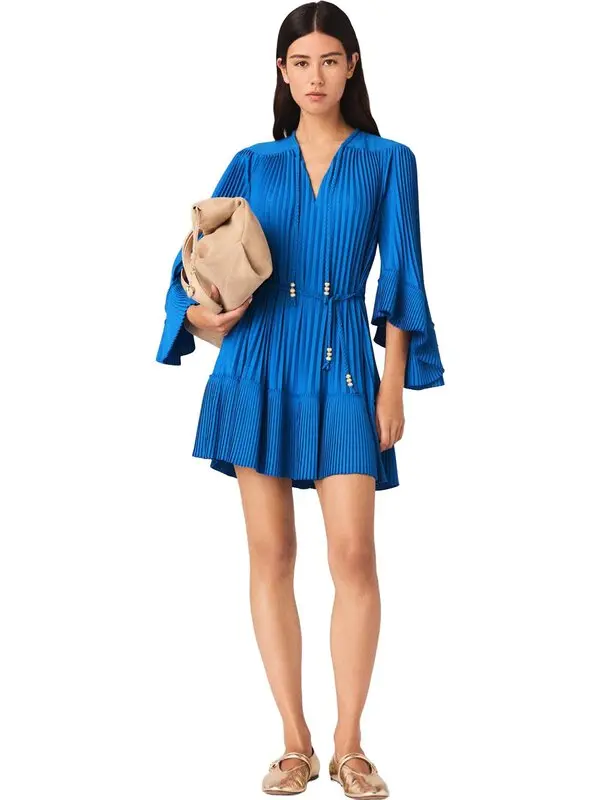 Maje Short Pleated Dress - Blue