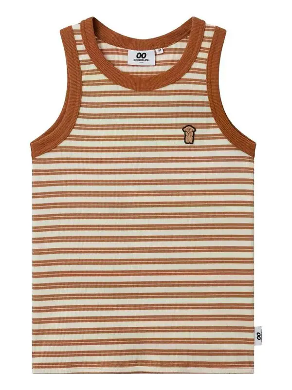 CHOCOOLATE Striped Embroidered Top - Brown