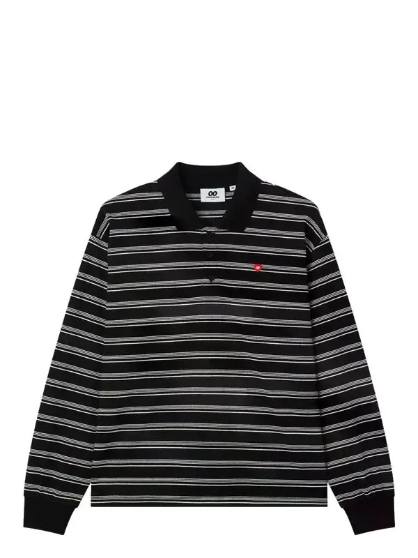 CHOCOOLATE Striped Long-sleeve Polo Top - Black