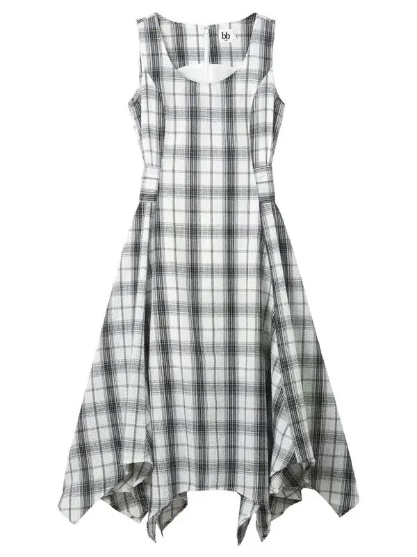 B+AB Plaid Belted Dress - White