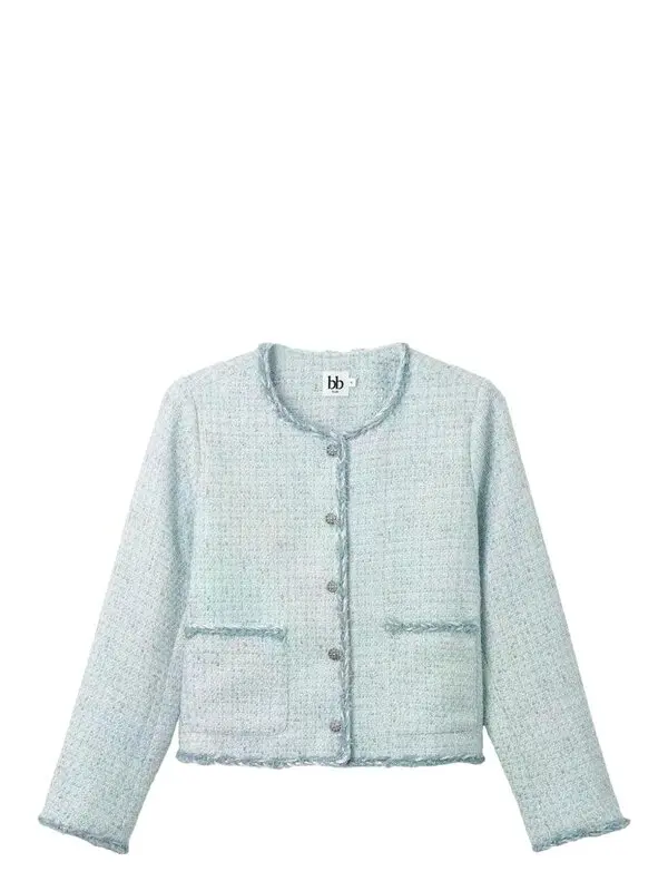 B+AB Frayed-trim Tweed Jacket - Blue