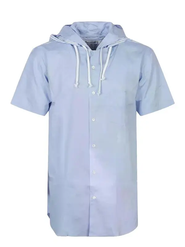 Comme Des Garçons Striped Hooded Shirt - Blue