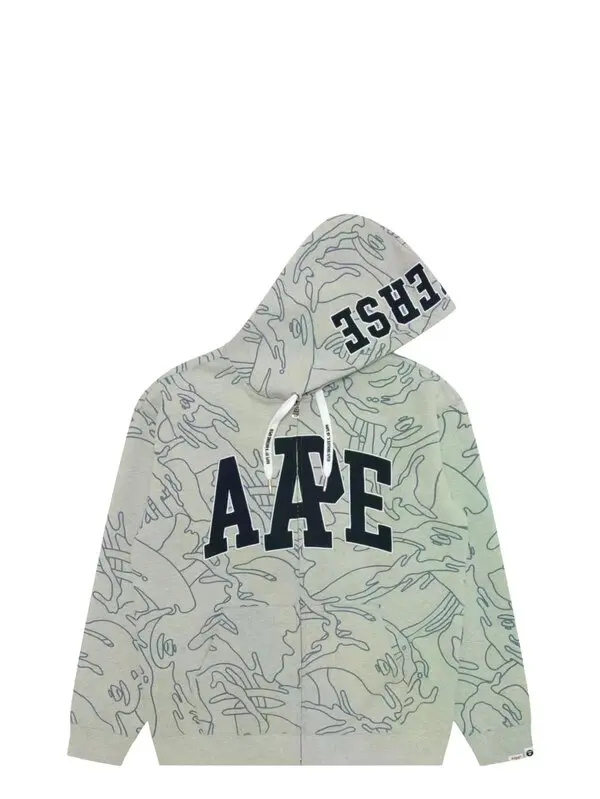 AAPE BY *A BATHING APE Graphic Print Zip-up Hoodie - Grey