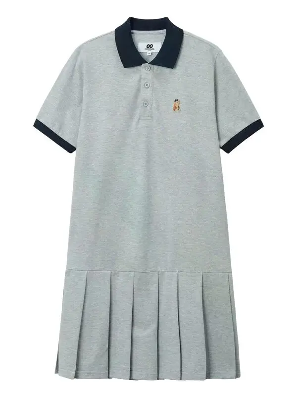 CHOCOOLATE Pleated Polo Dress - Grey