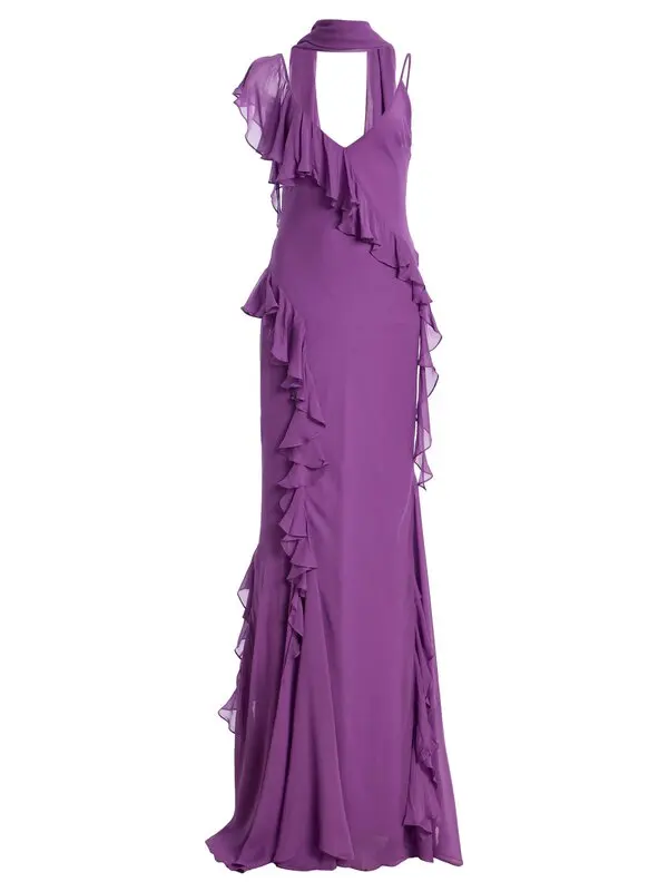 DE LA VALI Mayara Ruffled Georgette Maxi Dress - Purple