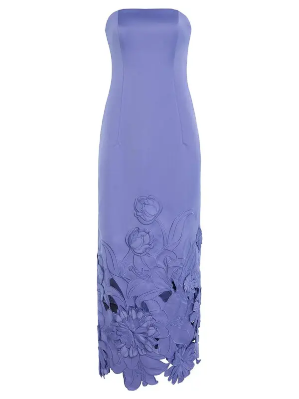 LEO LIN Rayna Floral-appliquéd Maxi Dress - Blue