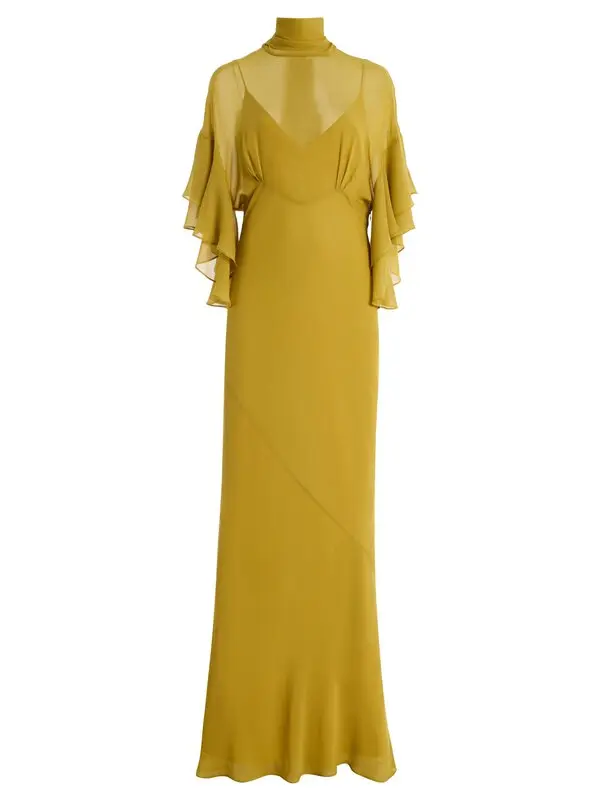 DE LA VALI Lena Georgette Maxi Dress - Yellow