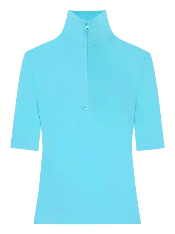 COURREGES Zipped Mock-neck Top - Blue