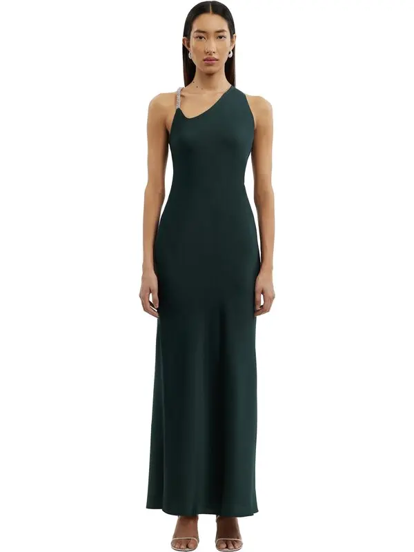 Significant Other Satin Maxi Dress With Braided Metallic Strap - Emerald
