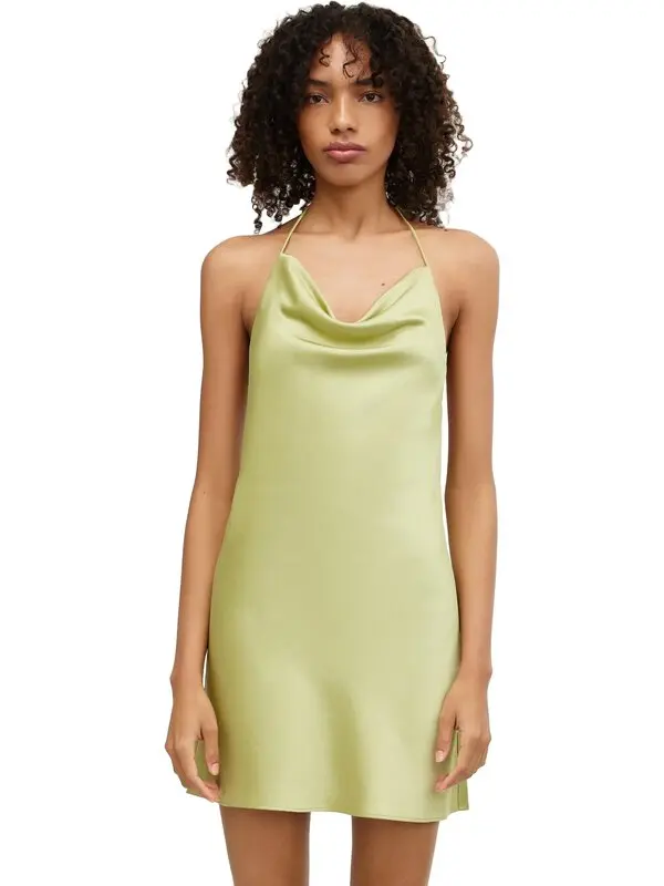 Significant Other Bias Cut Halter Neck Mini Dress - Matcha