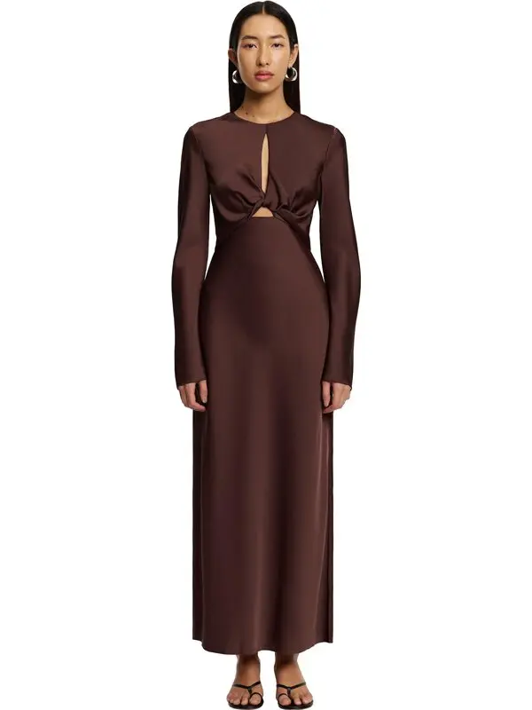 Significant Other Woven Satin Midi Dress - Chocolate