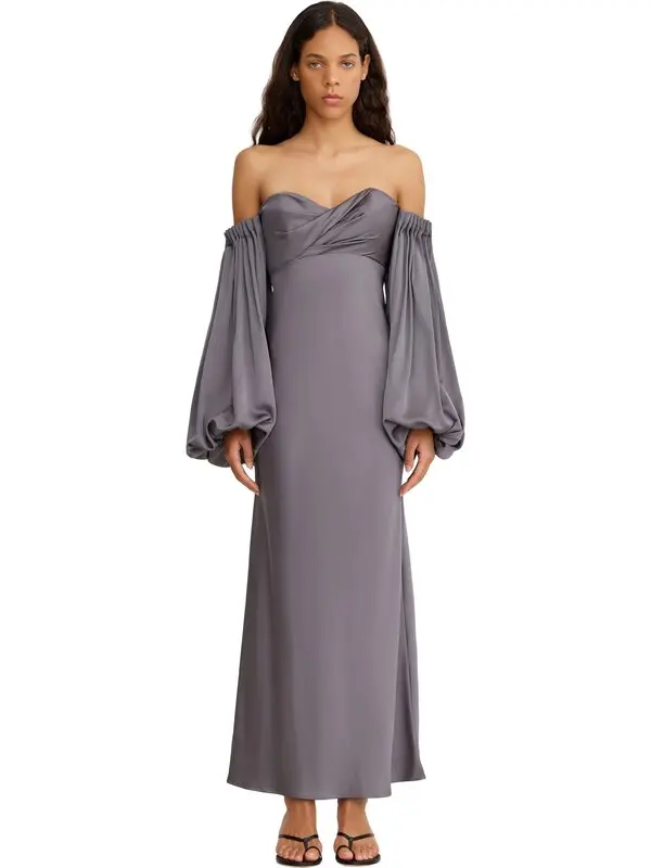 Significant Other Satin Off Shoulder Midi Dress - Charcoal