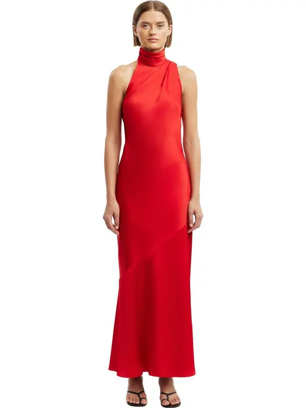 Significant Other Nadia Bias-cut Dress With Cowl Back - Cherry