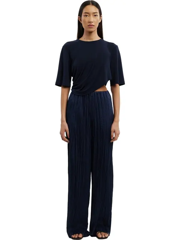 Significant Other Pleated Satin Twill Wide-leg Pant - Midnight