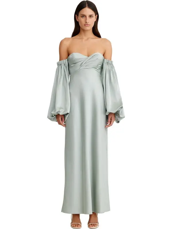 Significant Other Satin Off-shoulder Midi Dress - Sage