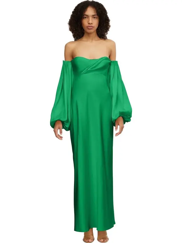 Significant Other Satin Off-the-shoulder Midi Dress - Emerald
