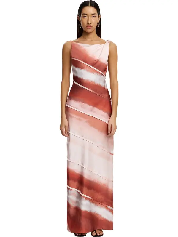 Significant Other Asymmetric Neckline Maxi Gown - Amber Stripe