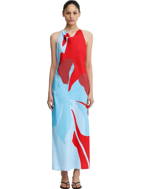 Significant Other Printed Tie-up Back Maxi Dress - Crimson Stencil