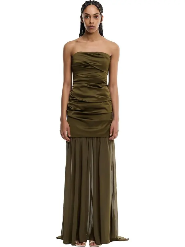 Significant Other Strapless Mini Dress With Detachable Maxi Skirt - Khaki