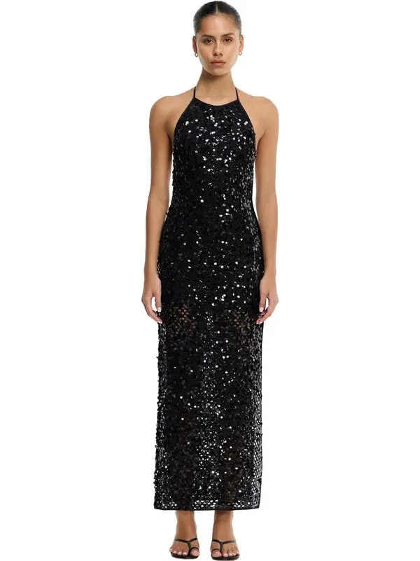 Significant Other Sequin Elliott Maxi Dress With Halter Neck - Black