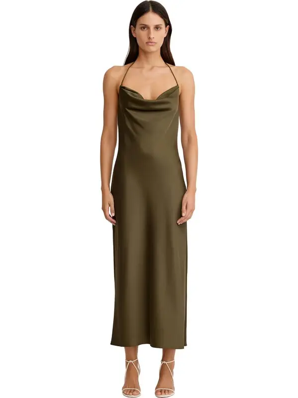 Significant Other Cowl Neck Halter Midi Dress - Olive