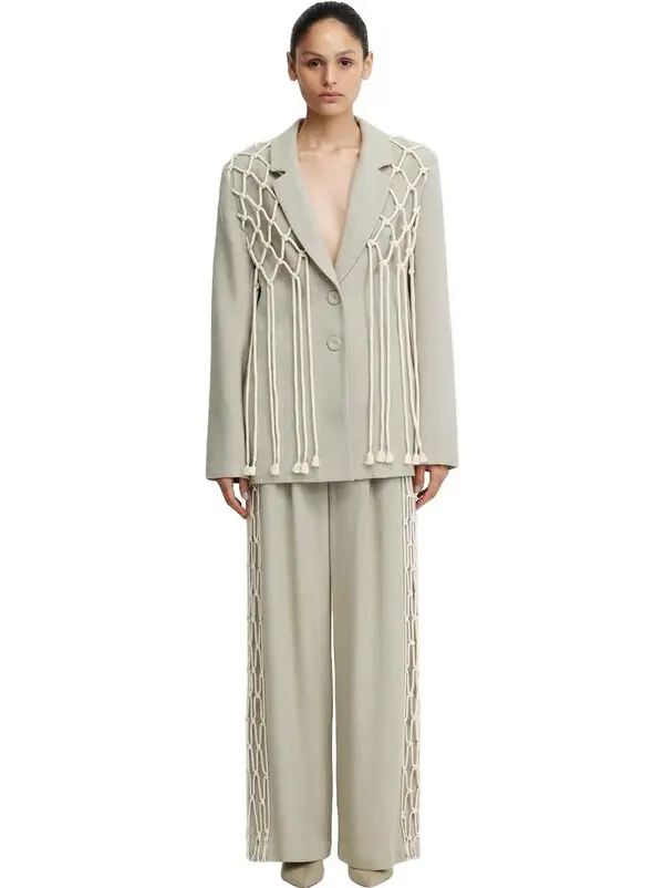 Significant Other Wide-shoulder Single-breasted Blazer With Rope Detailing - Moss
