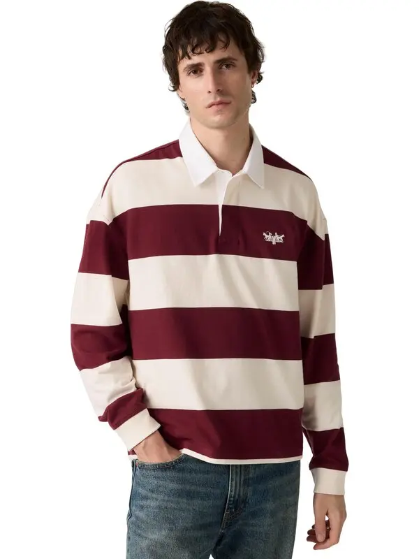 LEVI'S Hudson Boxy Rugby Shirt - Ronan Stripe Oxblood Red