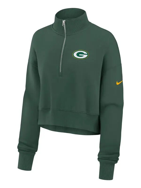 Nike Bay Packers Phoenix Nfl Cropped 1/4-zip Crew - Green