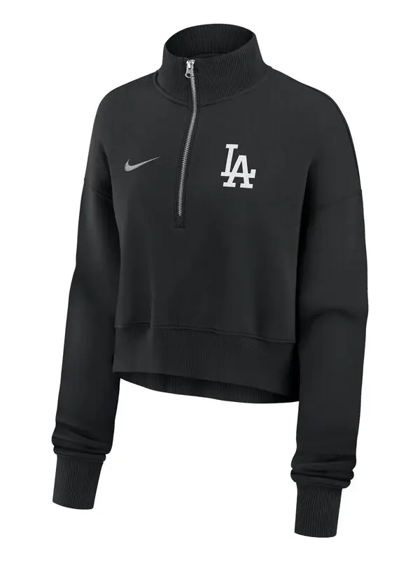Nike Los Angeles Dodgers Phoenix Mlb Cropped 1/4-zip Crew - Black