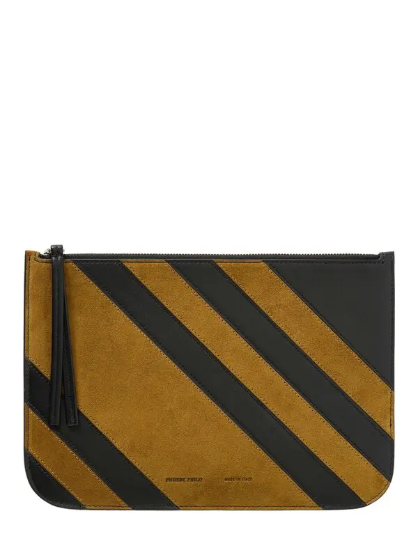 Phoebe Philo Pocket Pouch In Striped Leather And Suede - Tan