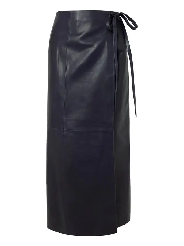 Nour Hammour Paneled Leather Maxi Wrap Skirt - Blue