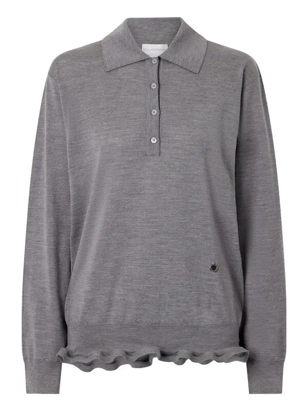 Stella McCartney Ruffled Wool Polo Shirt - Gray