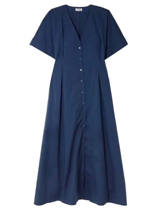 Staud Elle Cotton-blend Midi Dress - Navy