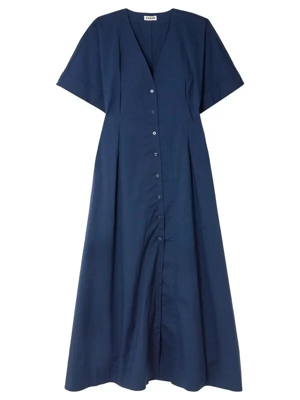 Staud Elle Cotton-blend Midi Dress - Navy