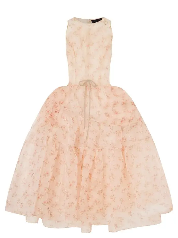 Simone Rocha Floral Organza Flounce Dress - Pink